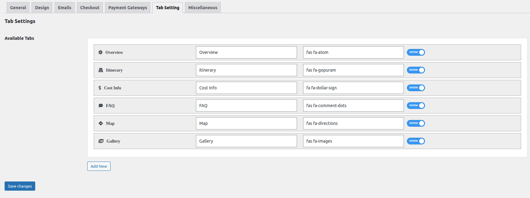 Tab Settings - Yatra